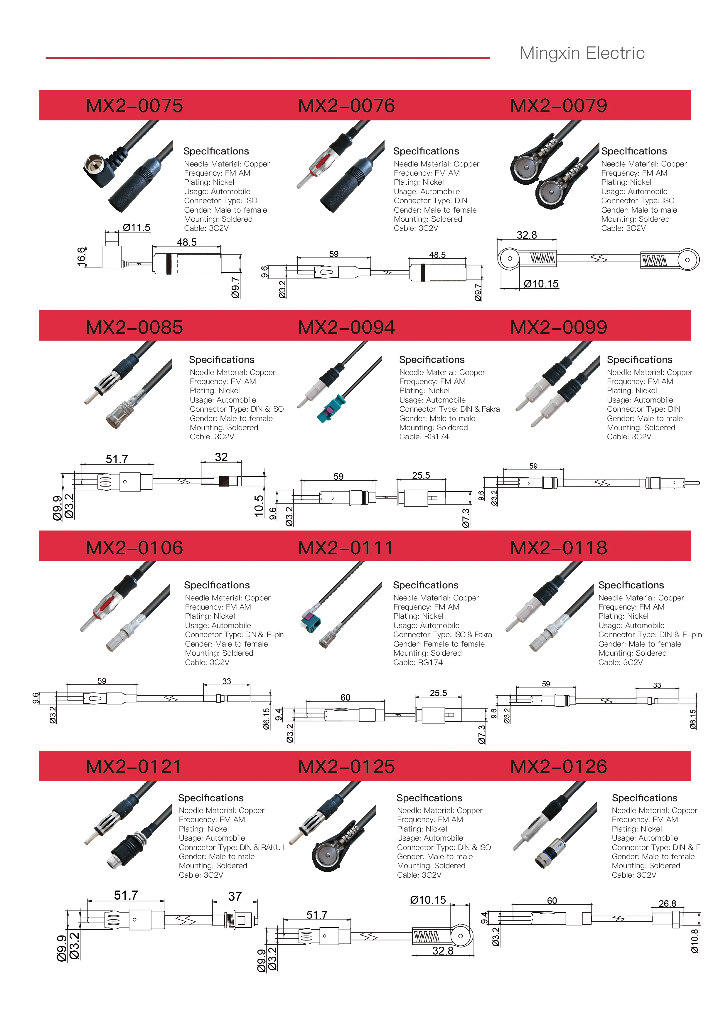 MX Car Male Connector AM/FM Radio Antenna Cable Adapters