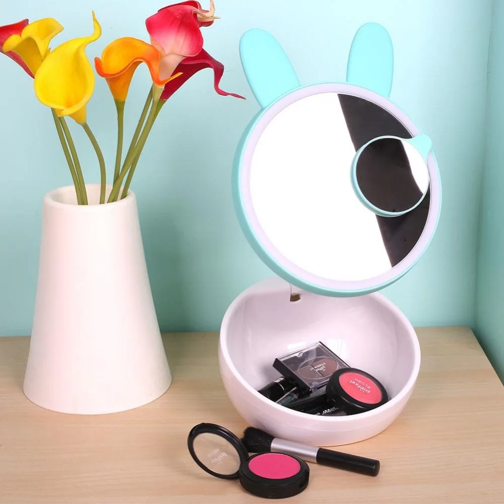 Pink Rabbit Cute Table Compact Cosmetic Mirror With Small Magnifying ...