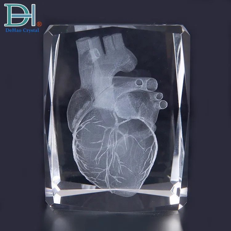 Medical Human Heart 3D Model - Laser Engraved Crystal Cube