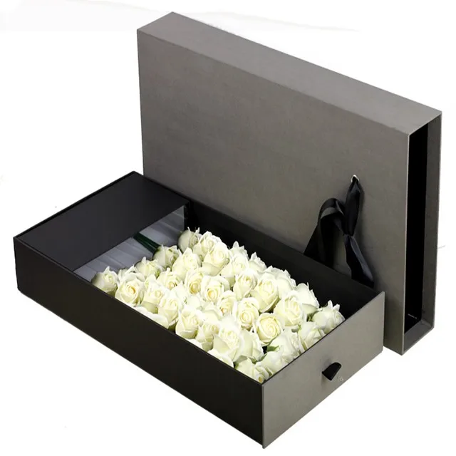 Luxurious Rectangle Black Flower Box Gift Box With Ribbon Silk Bow ...