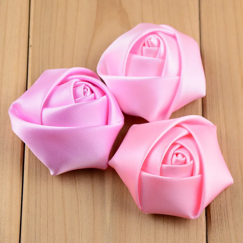 2 Inch Big Satin Ribbon Rose Flower 39color Handmade Smooth Rosette Use ...