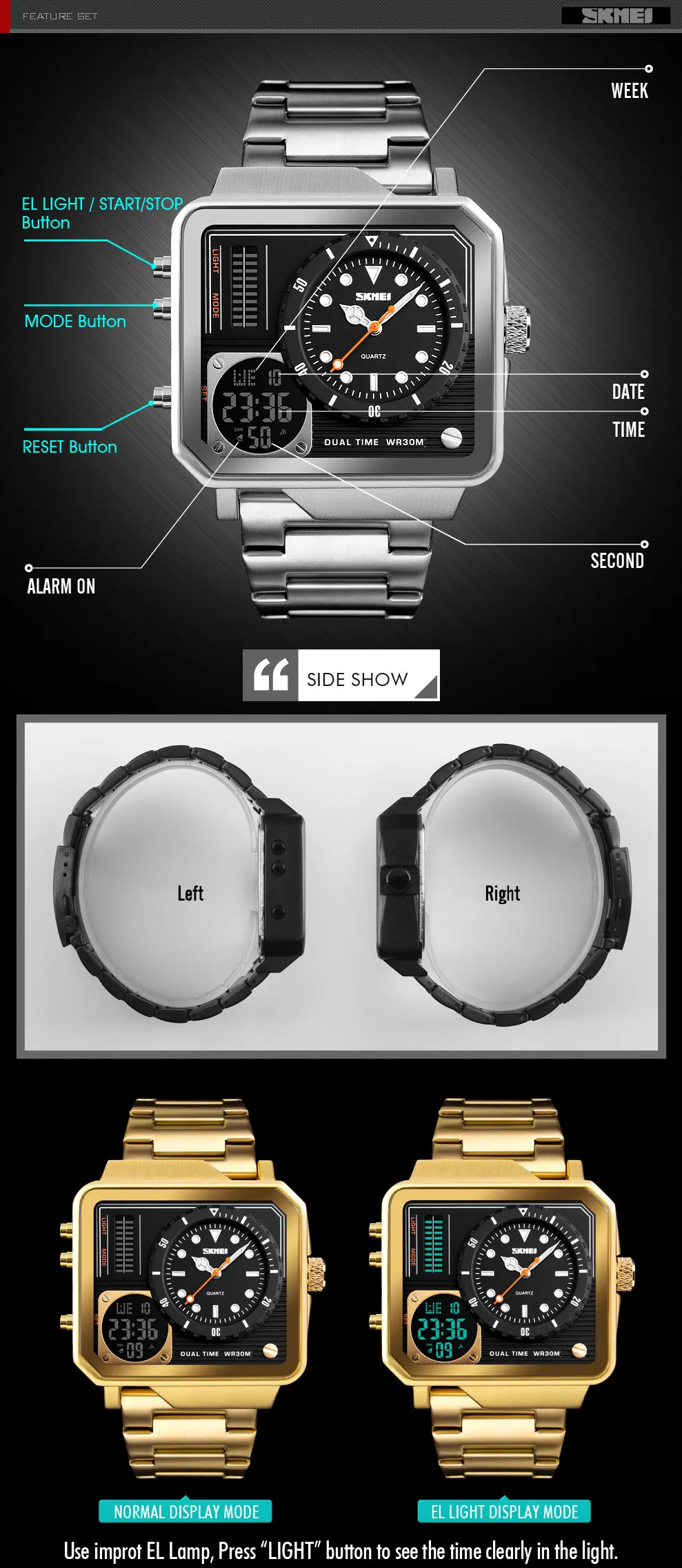 Skmei Gold Digital Quartz Watches Japan Movt Hot Mens Watches In ...