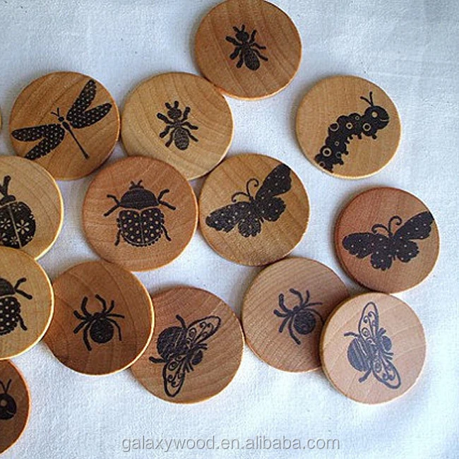 Unpainted Natural Printed Round Wood Tokens For Diy Project Or Crafts ...