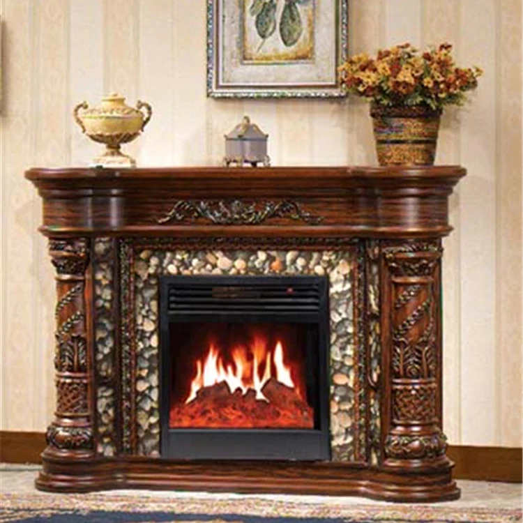 Wooden And Resin Mantel Indoor Electric Fireplace For Decoration And ...