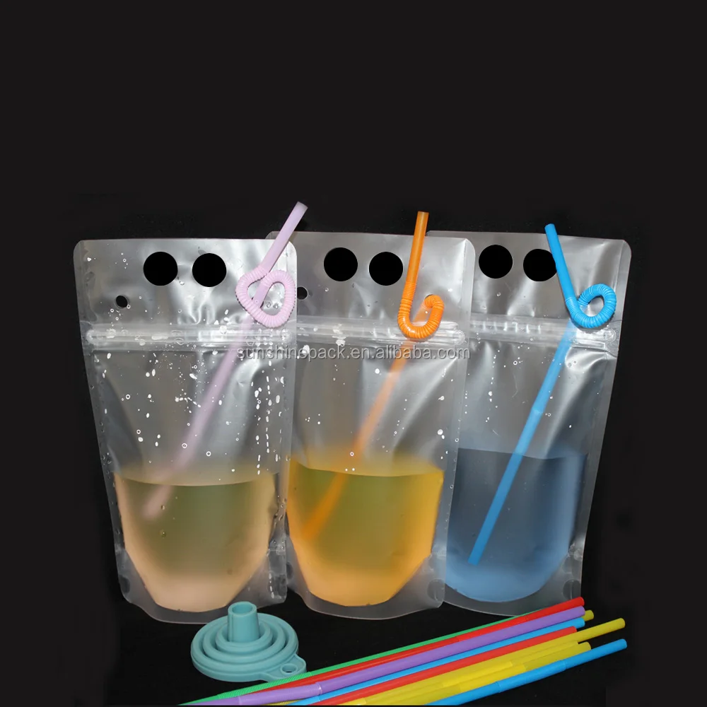Party Disposable Stand up Ziplock Drink Pouches with Straw