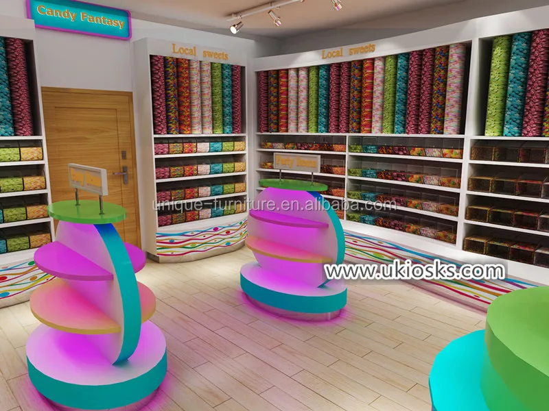 Candy Shop Decoration & Interior Design with Display Racks
