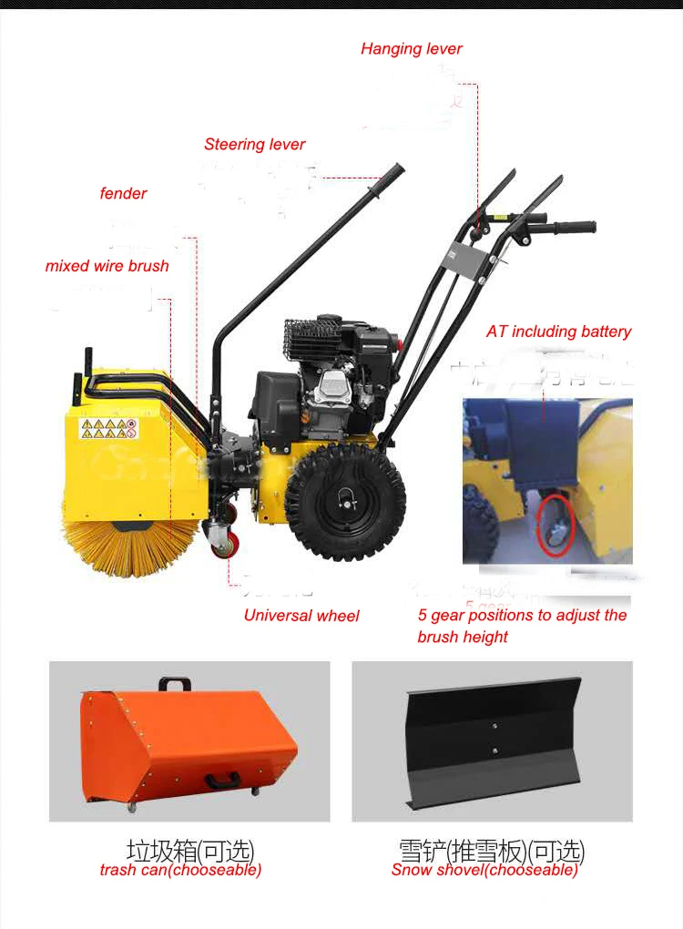 Handheld Roller Brush Machine For Sweep On Road/ Front Mounted Street ...