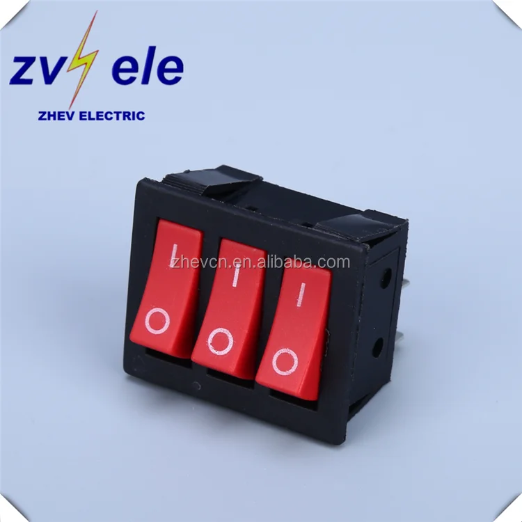 ON-OFF 3PST Three Gang Fire Pot Flow Switch With 3 Button Red Rocker ...