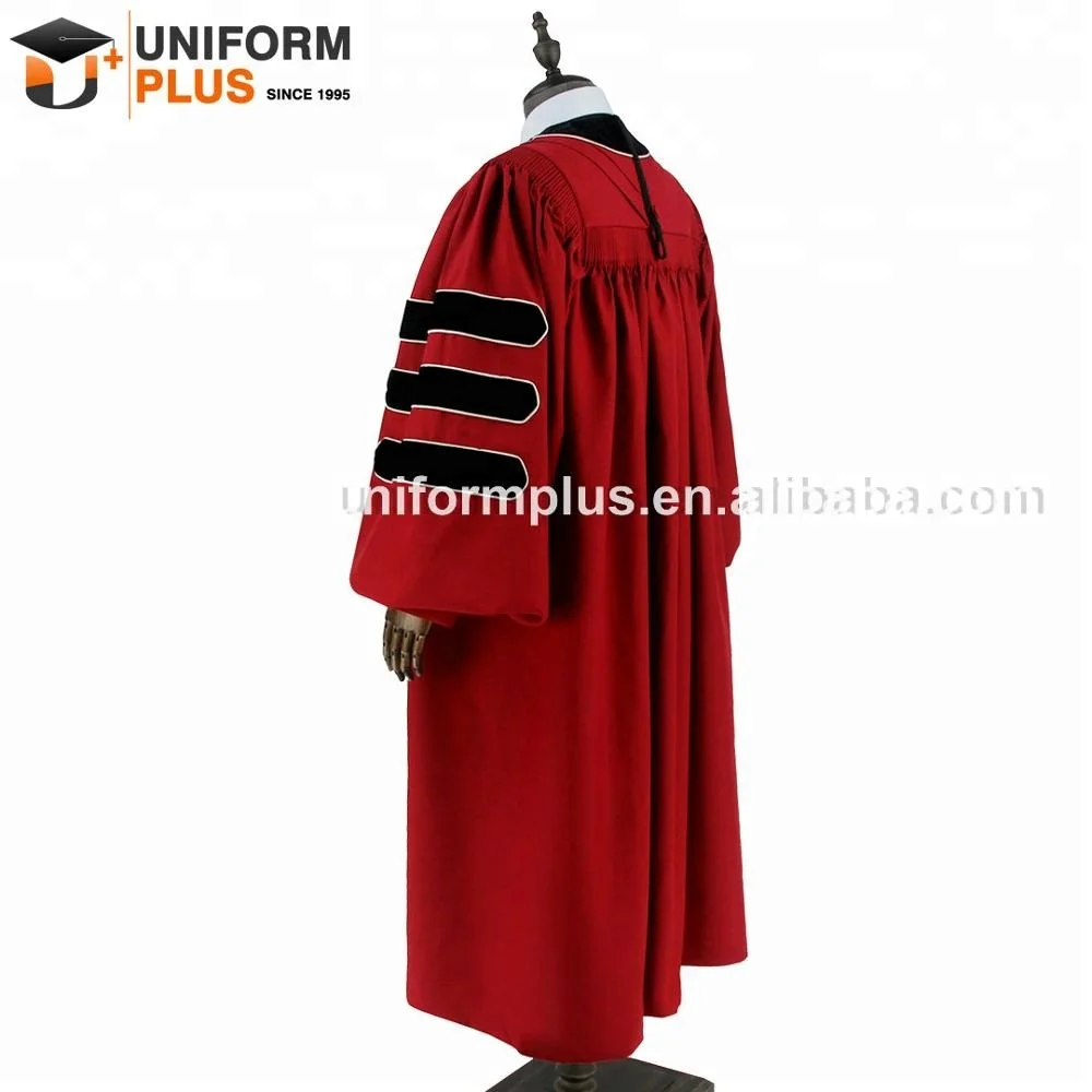 Classic Red Doctoral Graduation Gown - Phd Robe with Hood
