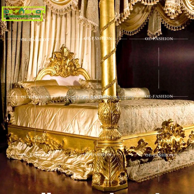 Luxury Italy Style Solid Wood Hand Carved Double Bed - Eco-friendly ...