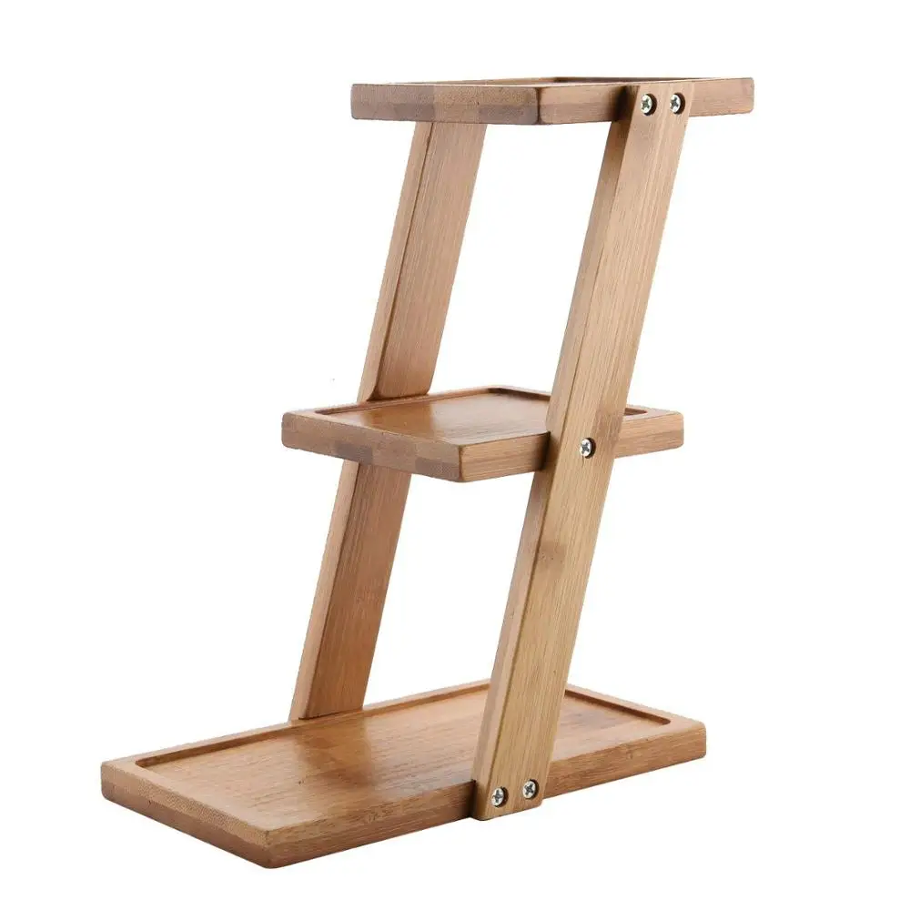 Bamboo Indoor Outdoor Small 3 Tier Step Pot Plant Stand Holder Mid ...