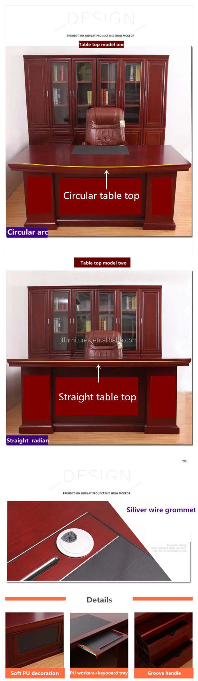 HDF Board L Shape MDF Classic Office Desk with Side Cabinet