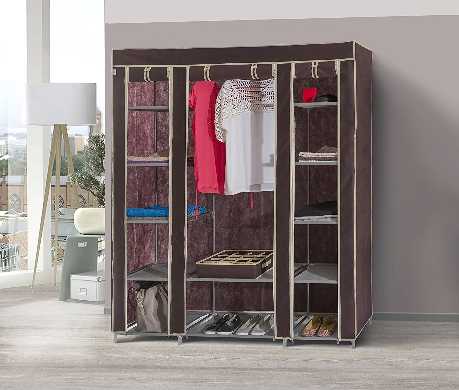 Folding Canvas Wardrobe Folding Fabric Wardrobe Assemble Portable ...