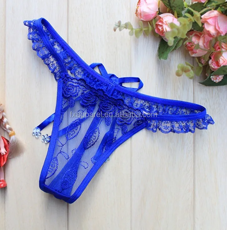 Purple Lace Embroidered Flower Applique Rhinestone G-string - Buy ...