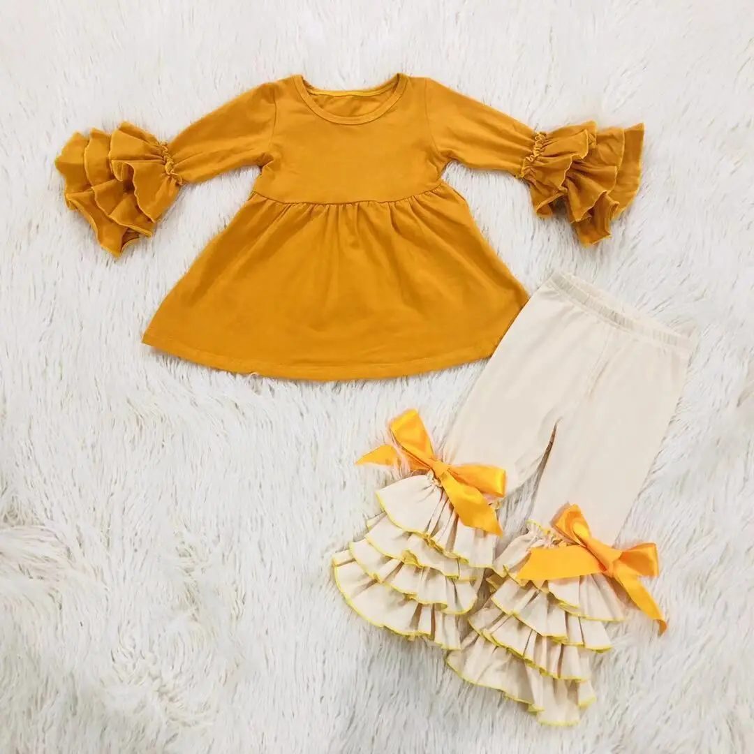 New Fall Girls Boutique Clothing Sets Cotton Children Kids Ruffle ...
