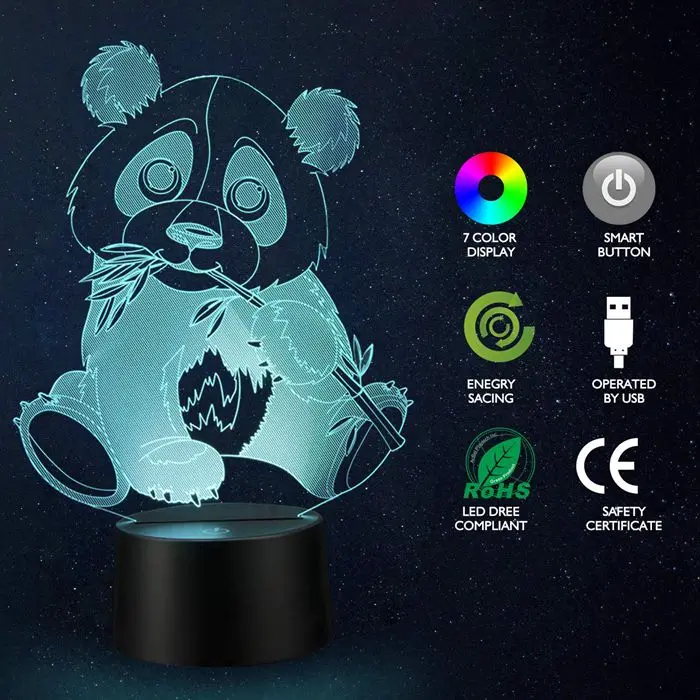 3d Lamp Panda Led Night Light Panda Bamboo Lamp Leaf Touch 7 Color ...