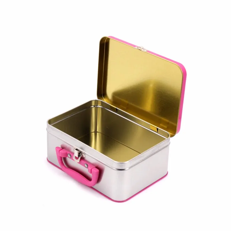 Custom Kids Metal Tin Plate Rectangular Hinge Lid Handle Lunch Tin Box ...