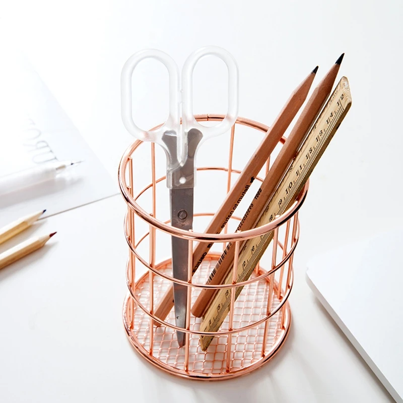 Rose Gold Metal Wire Mesh Desk Stationery Supplies Organizer Makeup ...