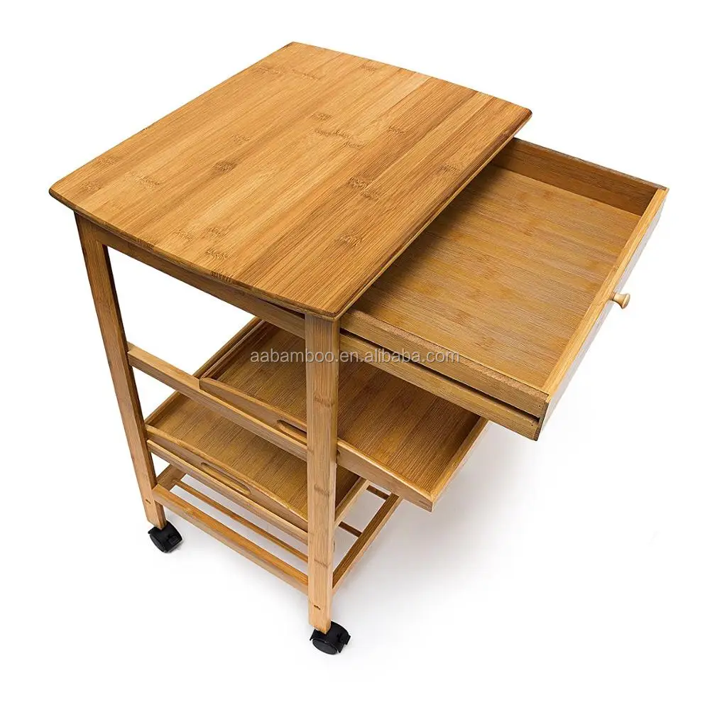 Bamboo Wooden Kitchen Trolley Serving Rolling Kitchen Cart Storage ...