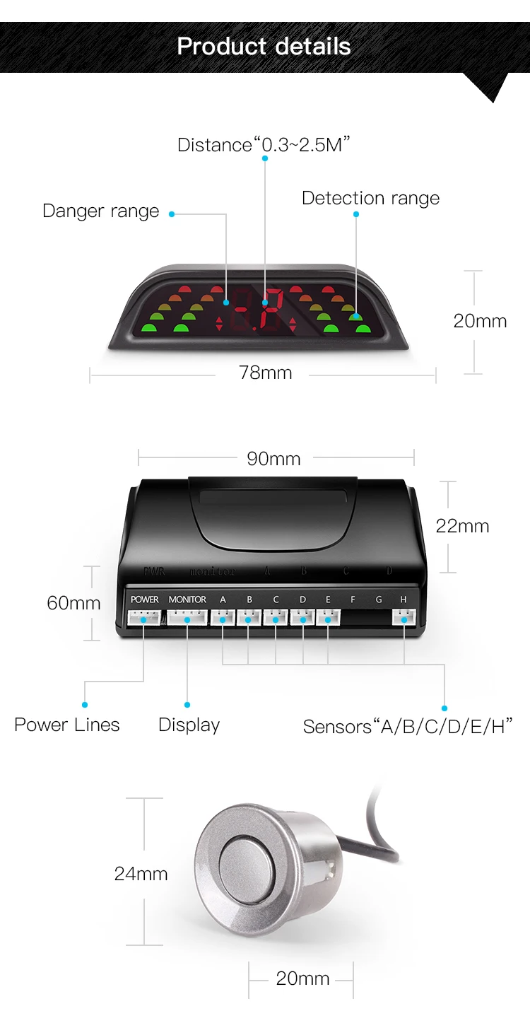 Yoelbaer Wide Detection Angle Car Parking Sensor System Ultrasonic ...