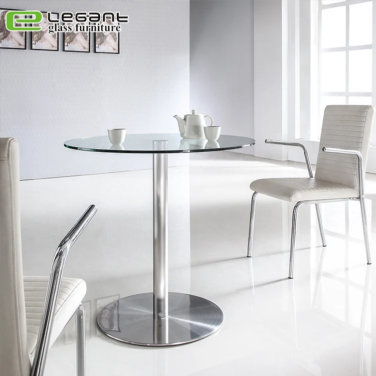 Modern Round Tempered Glass Bar Table on Stainless Steel Base
