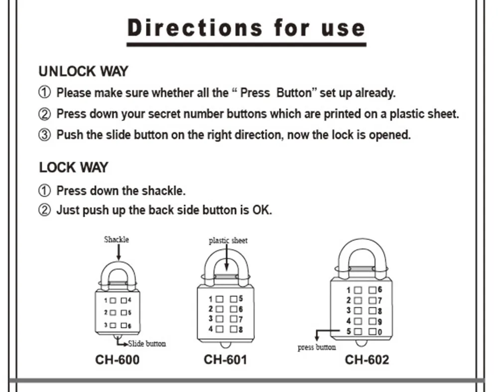 Ch-602 Push Button Combination Padlock - Buy Push Button Combination ...