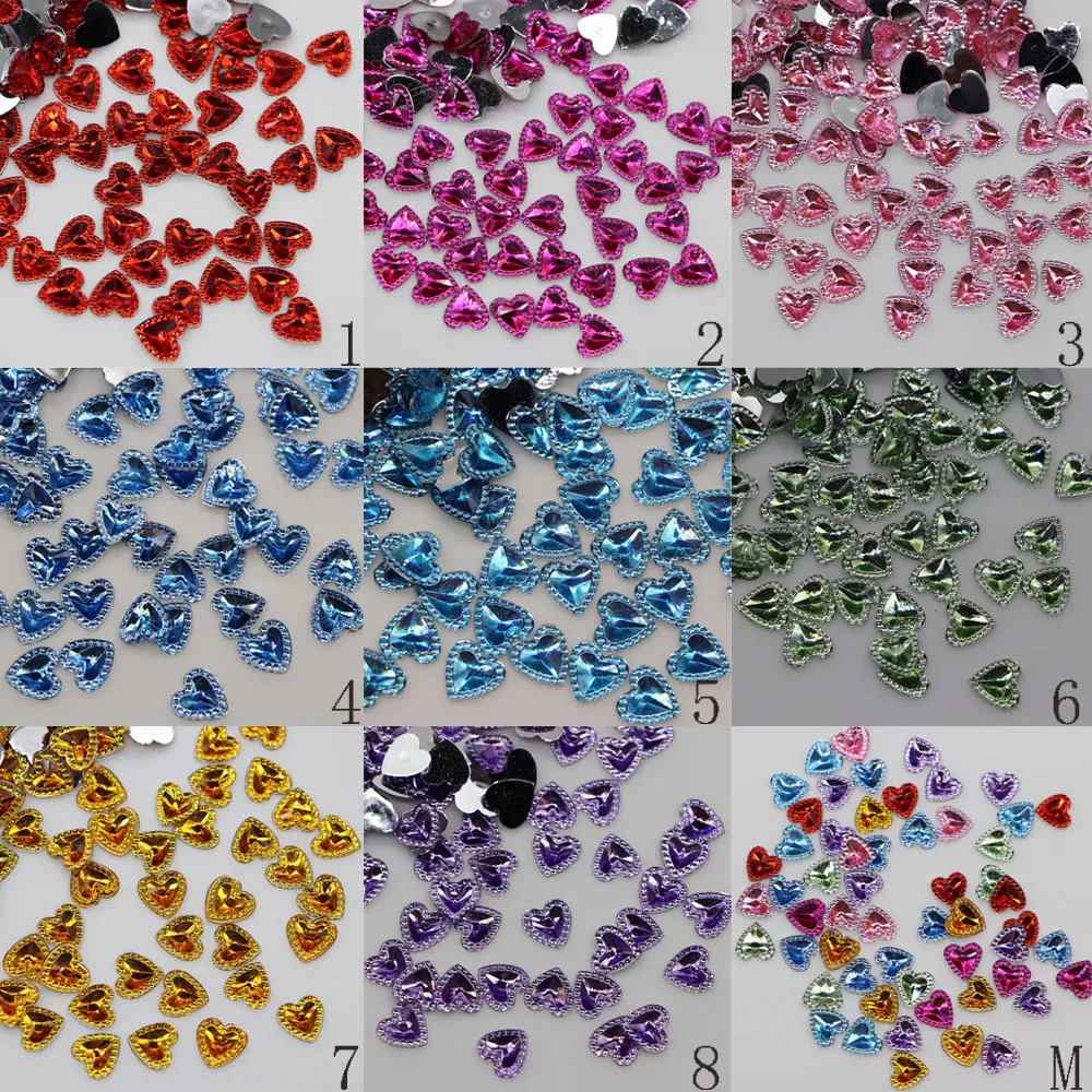 11mm Multicolor Heart Shape Design Acrylic Rhinestone,Crystal Cabochons ...