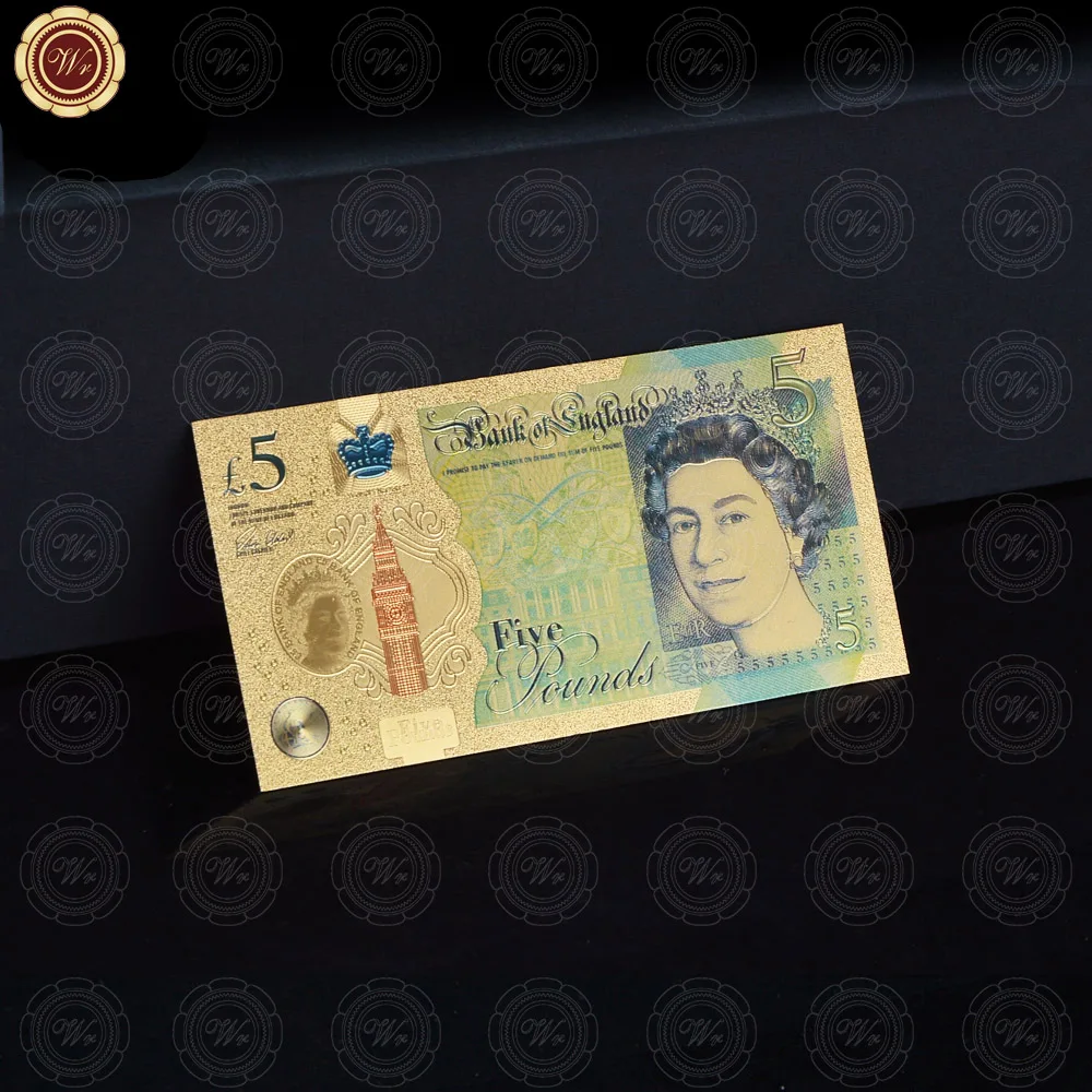 Wr Colorized Britain 5 Pound Paper Money Pure Gold Plated Banknote Bill ...