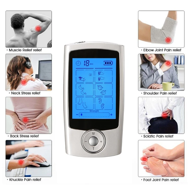 Tens Massage 16 Modes Electric Pulse Pain Relief Machine Dual Channel ...