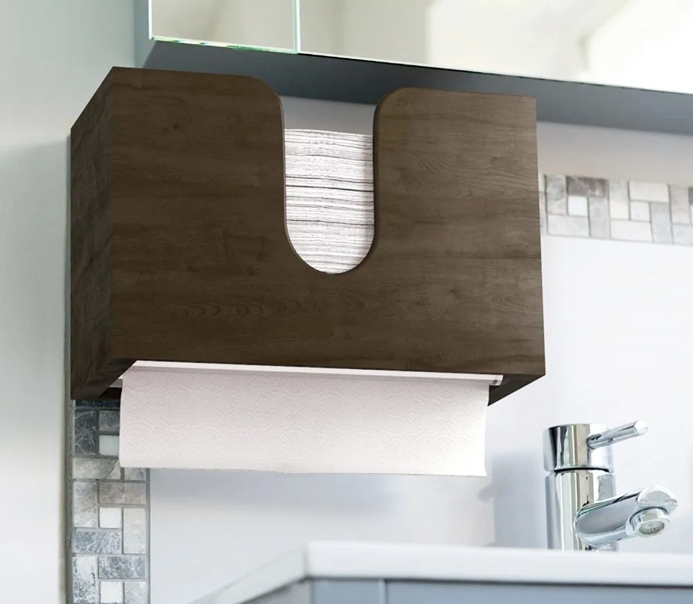 Houselin Bamboo Wood Wall Mount M C Fold Paper Towel Dispenser Holder ...