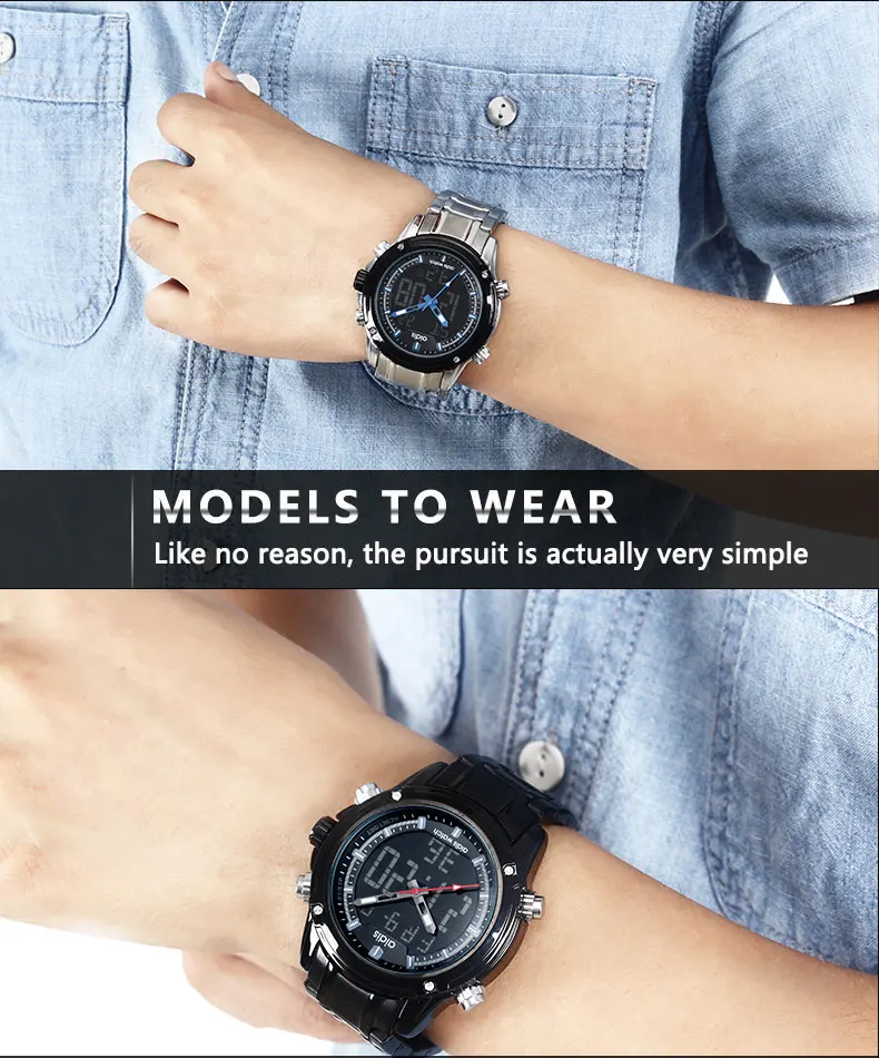 Addies Brand Watch Multifunction Dual Time Sports Watches Men Stainless ...