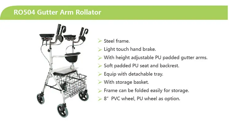 Adjustable Aluminum Gutter Forearm Rollator Walker With Soft Armrest ...