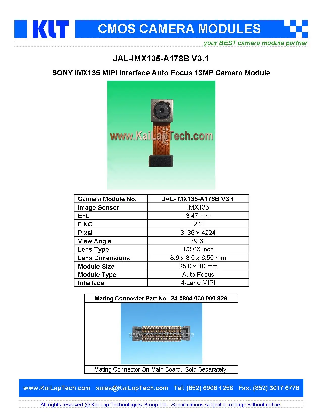 Son Y Imx135 Mipi Interface Auto Focus 13mp Camera Module Jal-imx135 ...