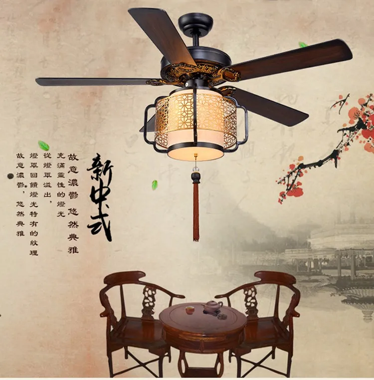 Chinese Style 52inch Wooden Blades Ceiling Fan With Light - Buy Ceiling ...