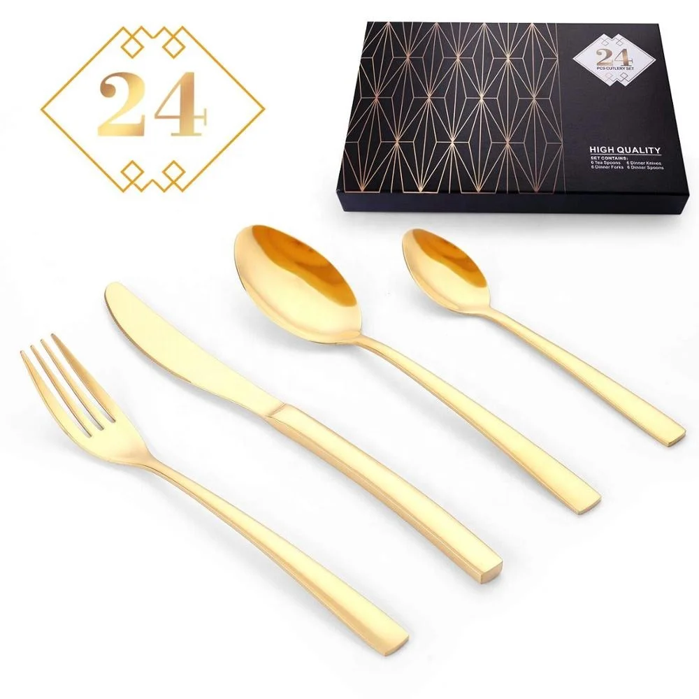 Top 16pc Luxury Gold Cutlery Brand New Custom Logo Flatware Silverware ...
