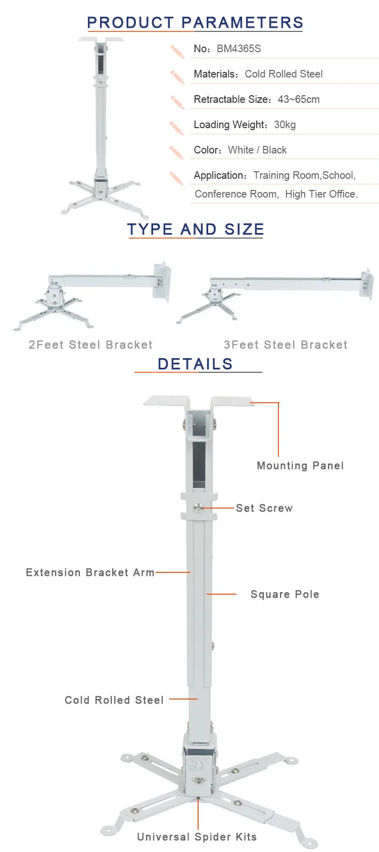 Projector Cable Hidden Fixing Ceiling Retractable Hanging Mount/bracket ...
