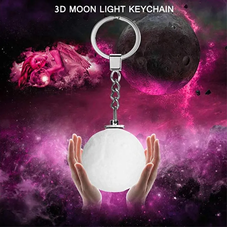Creative LED Night Light Key Holder Chain - Moon Lamp Keychain