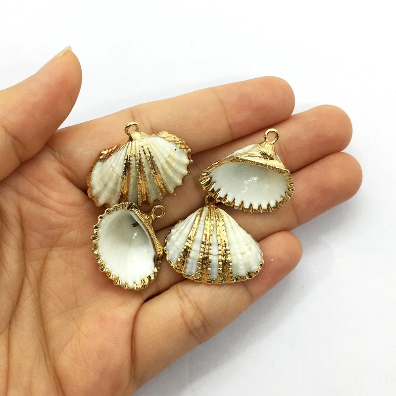 Amazing White Scallop Large Shell Pendant With Electroplated 24k Gold ...