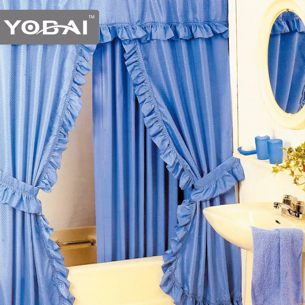 Wholesale Blue Custom Color Dobby Double Swag Shower Curtain Sets With ...