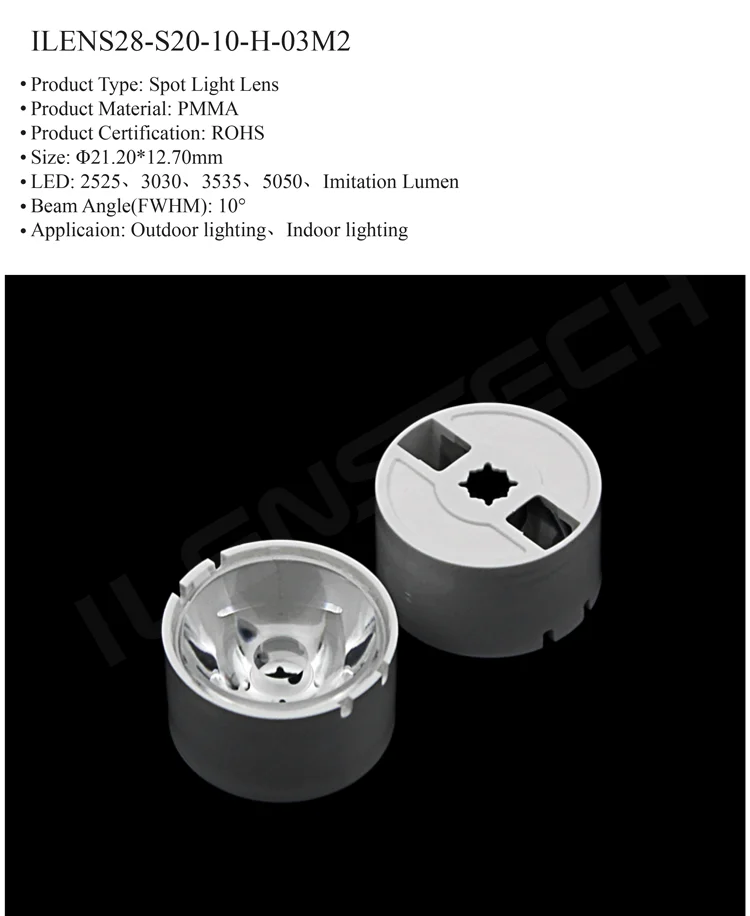 LED Floodlight Lens 20mm 10 Degree Tir Cone Lens with 3m Tapes