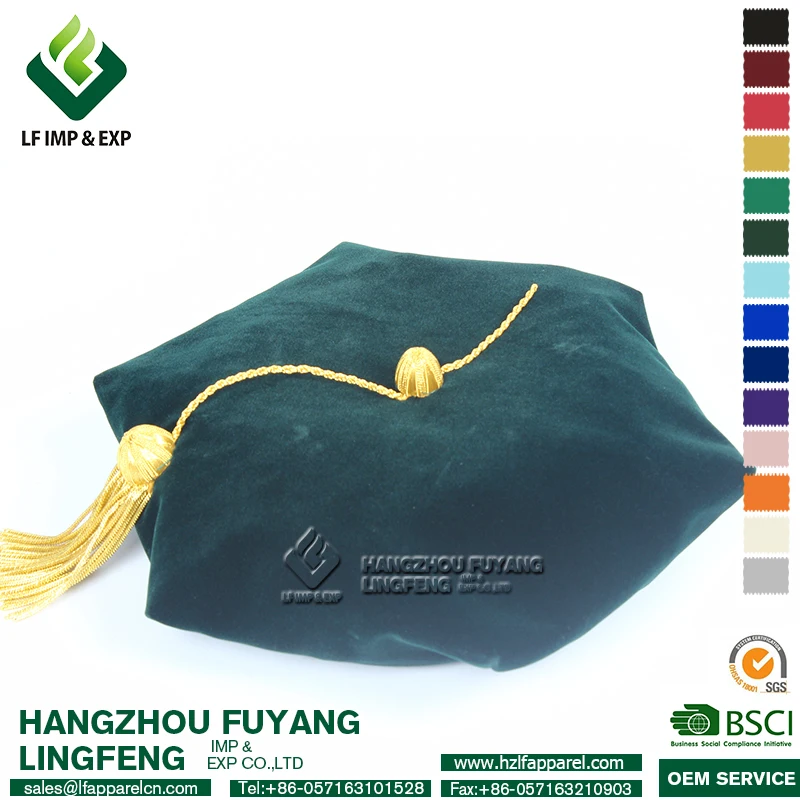 Forest Green Velvet Graduation Doctoral Tam With Golden Bullion Tassel ...