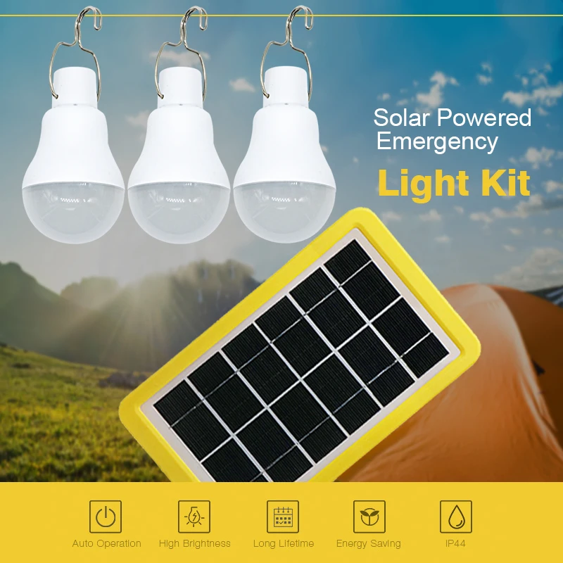 Portable Solar Power Led Bulb Lamp 3 Bulbs Kit Solar Panel Applicable ...