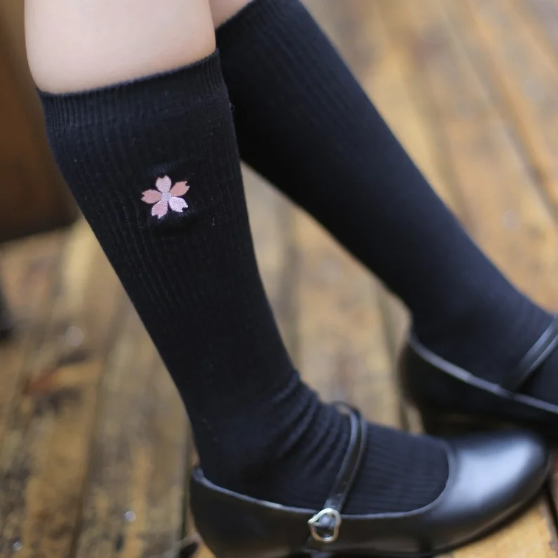 Japanese Embroidery Mid-Calf School Socks - White Stockings