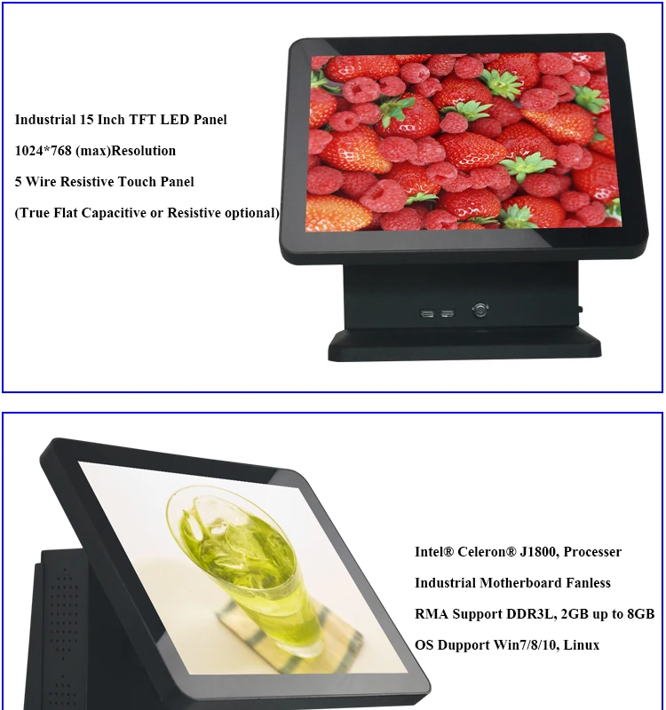Resistive Touch Pos System 15 Inch Dual Screen All In One Pos Terminal For Restaurant - Buy ...
