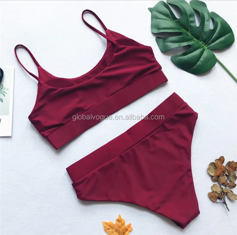 2018 Sexy High Waist Bikini Split Swimsuit Ladies Sequins Solid Color