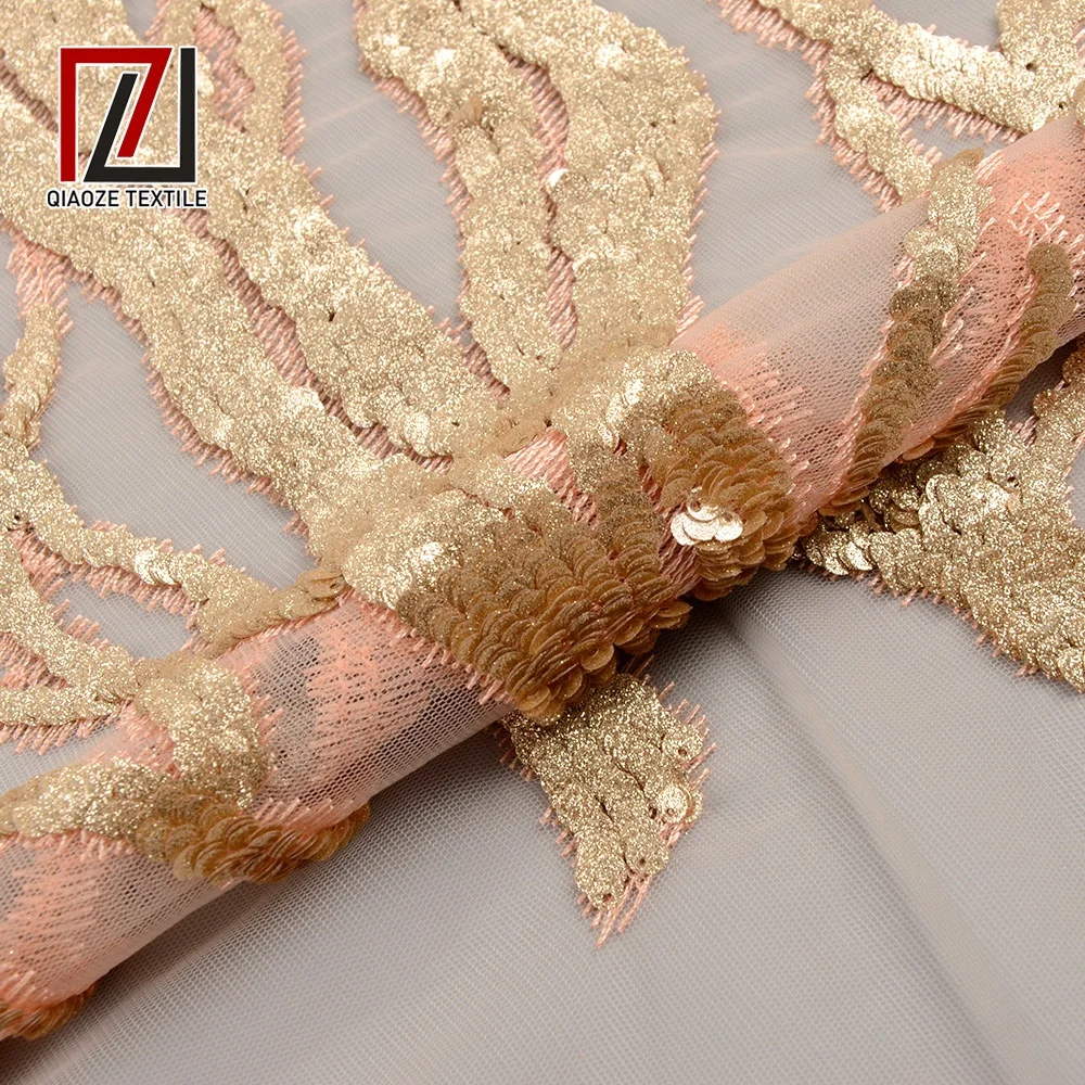 High Quality Custom Rose Gold Sequin Fabric Paillette Embroidery Lace ...
