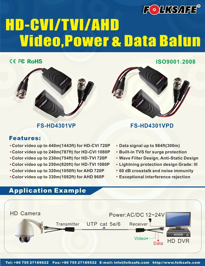 Utp Video Balun With Video Power,4 In One Cctv Utp Balun For Cctv ...