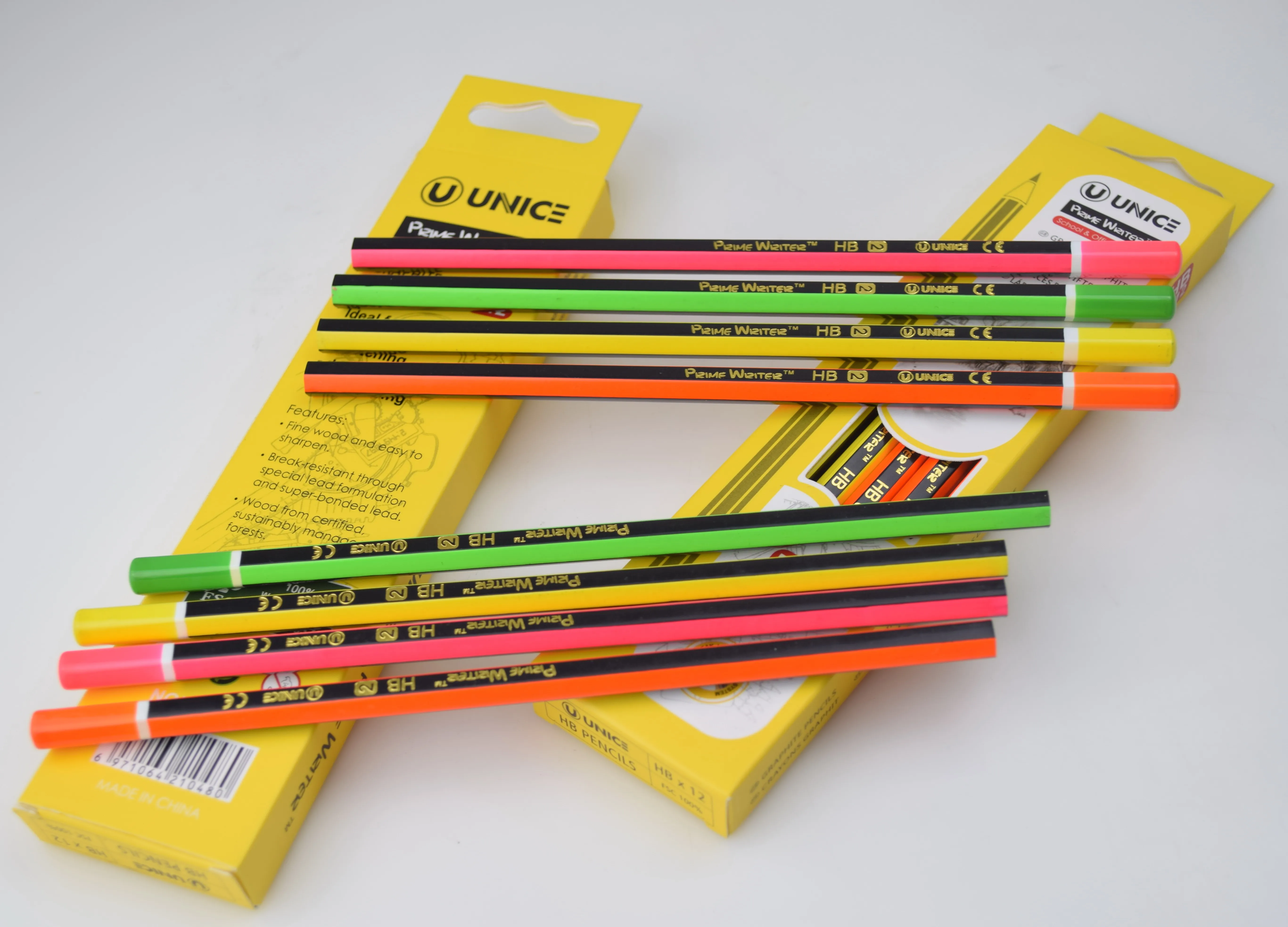 Hexagonal Shape Hb Pencils,Yellow & Black 3 Neon Colors Asst.,Neon End ...