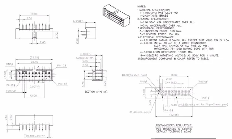 Vertical Usb 3.0 20 Pin Idc Box Header Male Pcb Connector Made In China ...