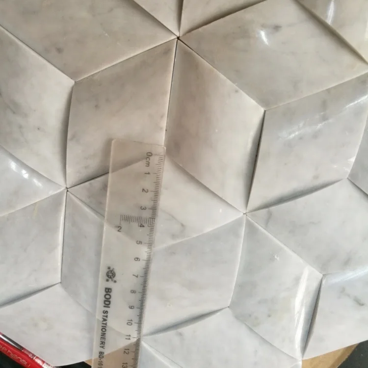 Cube 3D Mosaic Stone Tiles - Carrara White Marble